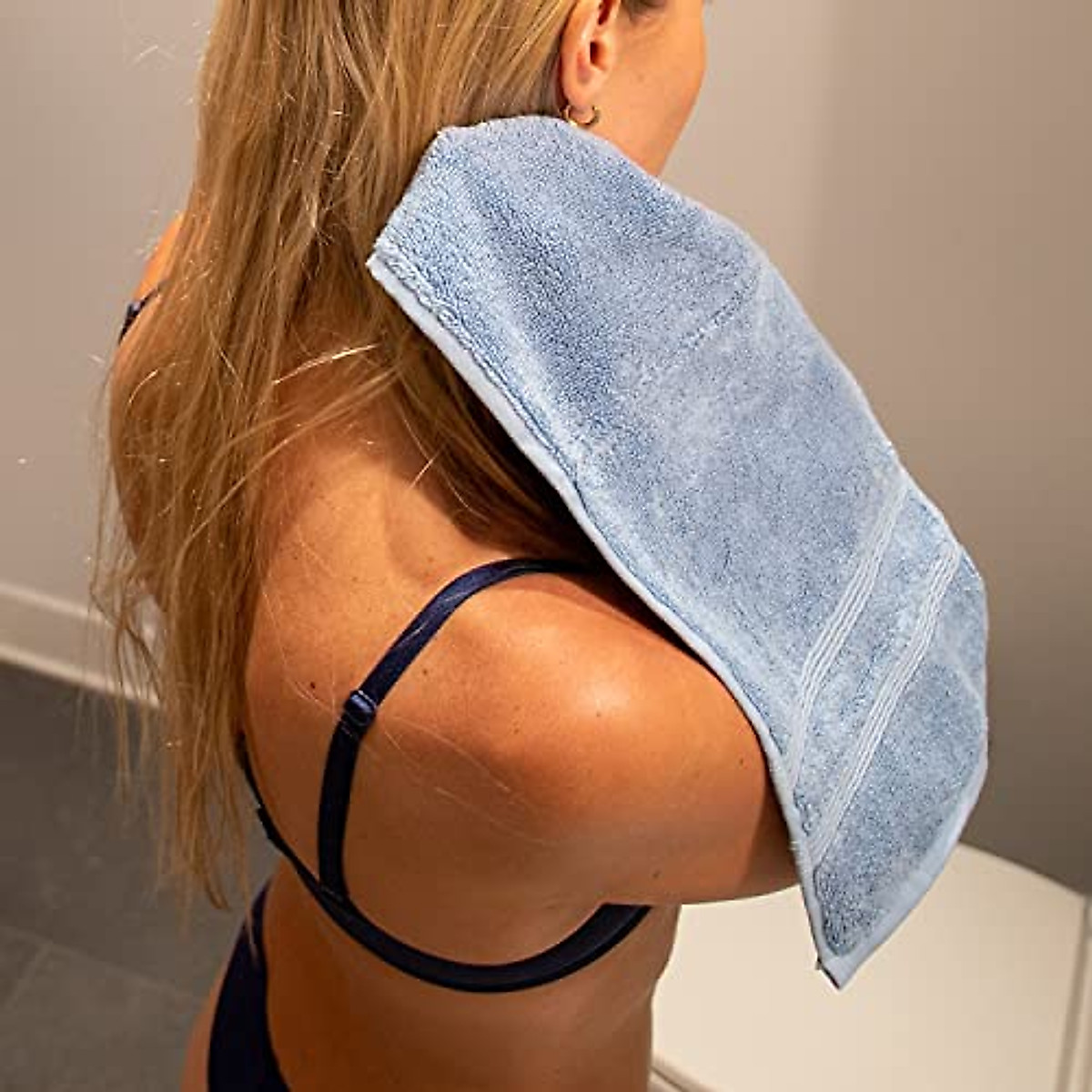 Mosobam 700 GSM Luxury Bamboo Viscose 8pc Large Oversized Bathroom Set, Allure Blue, 2 Bath Towels 30X58 2 Hand Towels 16X30 4 Face Washcloths (Wash Cloth) 13X13, Turkish Towel Sets, Quick Dry
