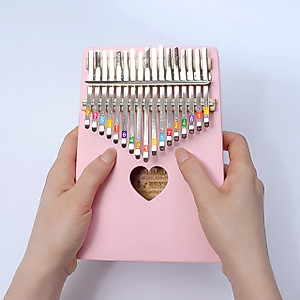 Thumb Piano 17 Keys Mbira African Finger Piano Kalimba Included Key Stickers Gifts for kids Wooden (Pink）Portable music Instrument for Toddlers Children Girl Friend Easy to Learn