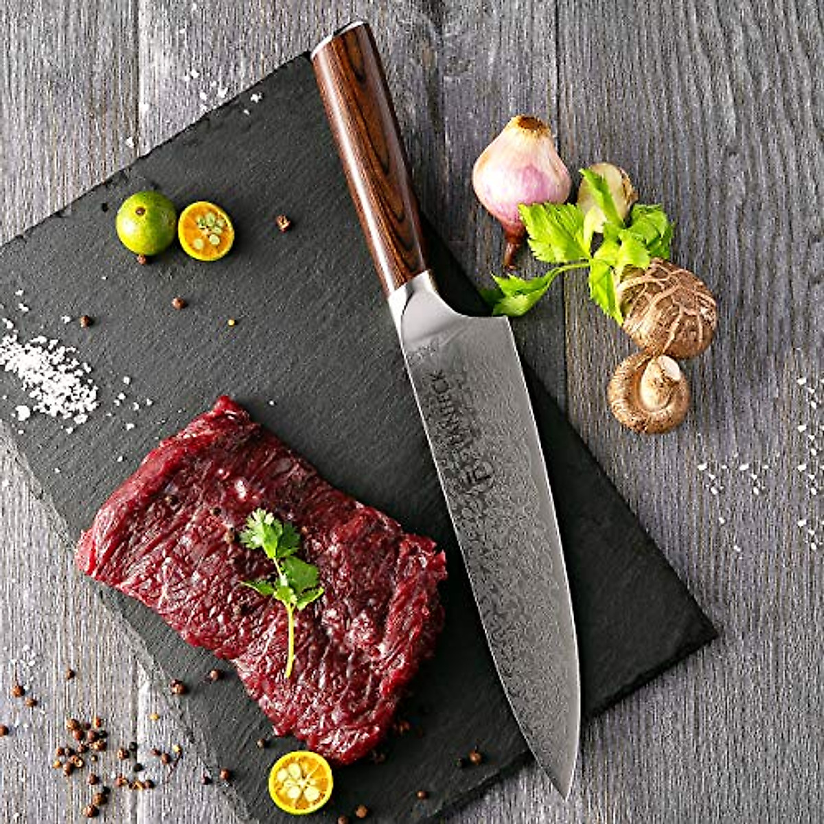 [8 Inch]Chef Knife,FANTECK Kitchen Knife Ultra Sharp Pro German High Carbon Stainless Steel Meat Sushi Fruit Vegetable Cutting Gyuto Cleaver Best Chef Knife[Gift Box]-Ergonomic Pakkawood Handle