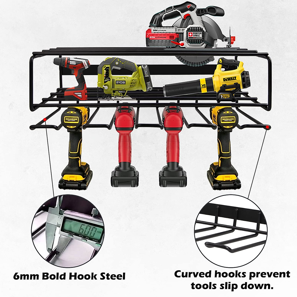 YIKBIK Power Tool Organizer, Garage Tool Organizers and Storage, Drill Holder Wall Mount, Heavy Duty Metal Tool Shelf, Utility Storage Rack for Cordless Drill Charging Station Screwdriver
