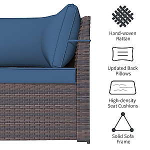 ASJMR Outdoor Patio Furniture Set with Gas Fire Pit Table, 13 Pieces Patio Sectional Sofa w/43in Propane Fire Pit, PE Wicker Rattan Patio Conversation Set - Navy