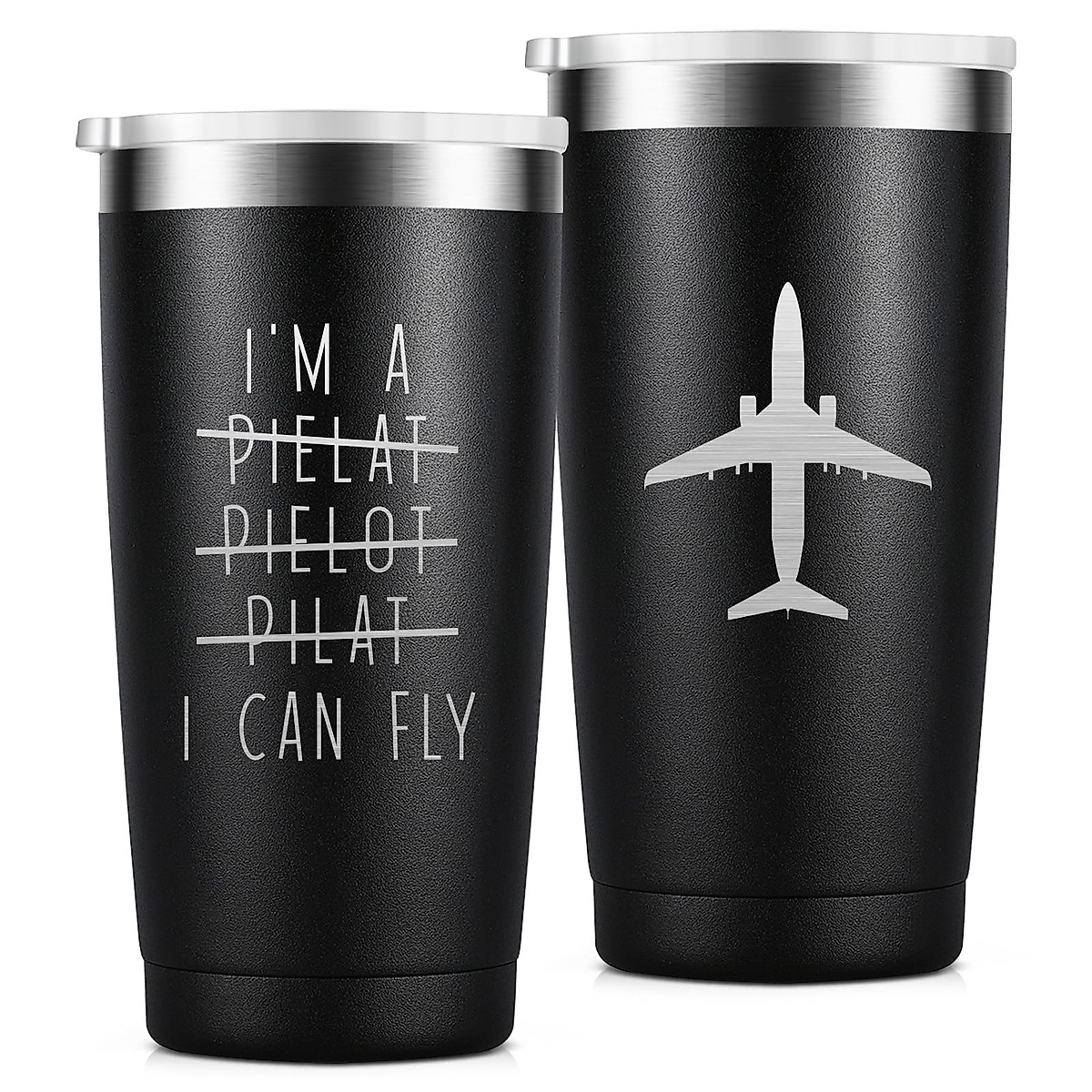 KIKERRO Funny Aviation Gifts - Cool Pilot Gifts for Men Women - I Can Fly - 20oz Stainless Steel Double Wall Vacuum Insulated Tumbler, Black