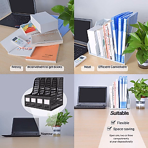 Lemical Freely Expanding 4 Vertical Compartment Collapsible Magazine File Holder Space Saving Rack Home Kitchen Desk Organizer No Need Assemble Gray