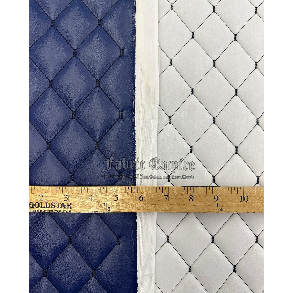 Vinyl Quilted Foam Fabric with 3/8" Foam Backing Upholstery / 52" Wide/Sold by The Yard/FABRIC EMPIRE (Blue hq Black Threading)