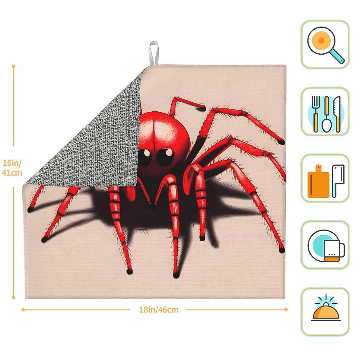 Cute Little Red Spider Washable Kitchen Countertop Drying Mat 16x18in For Halloween Christmas Housewarming Gift Dishes Drainer
