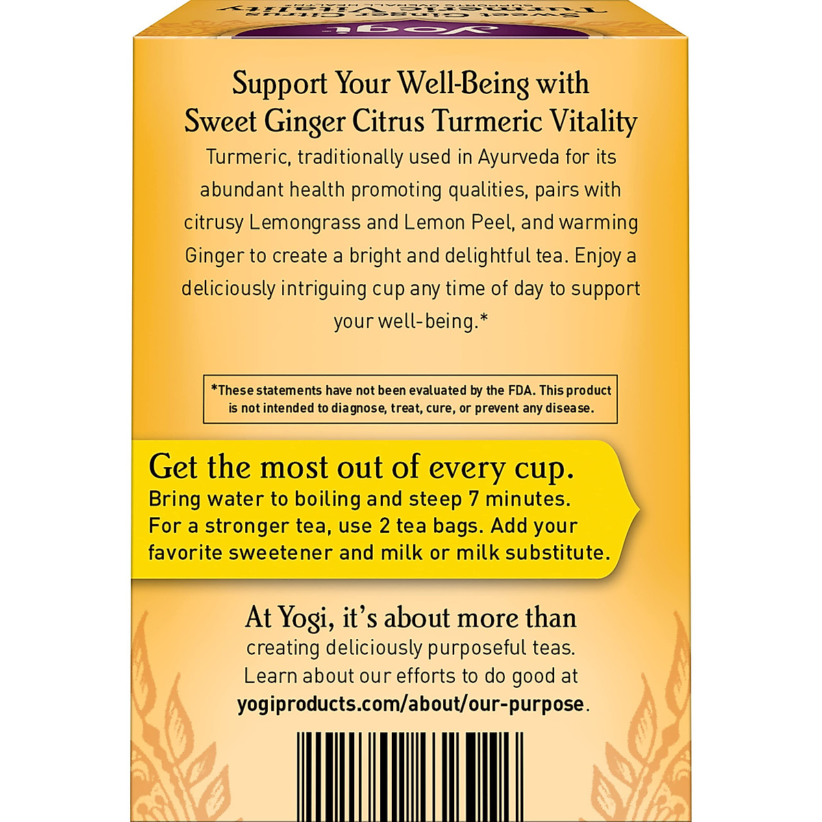 Yogi Tea Sweet Ginger Citrus Turmeric Vitality Tea - 16 Tea Bags per Pack (4 Packs) - Organic Ginger Turmeric Tea - Supports Well-being - Includes Turmeric Root, Ginger Root, Cinnamon Bark & More