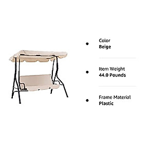 Outdoor Swing Patio Swing with Canopy Backyard Outdoor Swing Chair with Removable Cushions Adjustable Tilt Canopy Comfortable Armrests Stable Frame for Patio Outdoor Garden Backyard Beige
