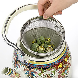 Yarlung 3.3L Enamel Tea Kettle with Tea Infuser, Vintage Floral Teakettle for Stovetop, Colorful Enamel on Steel Teapot with Handle for Hot Water, No Whistling