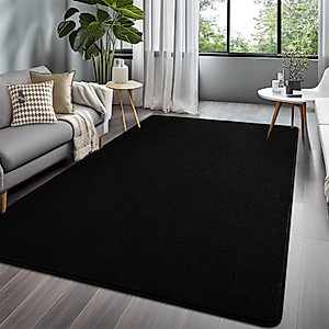 Larhom Large Modern Area Rugs for Bedroom Living Room, 5x7 Feet Black Rug, Thickened Memory-Foam Indoor Carpets, Minimalist Rug for Boys Girls, Soft, Non-Slip and Machine-Washable