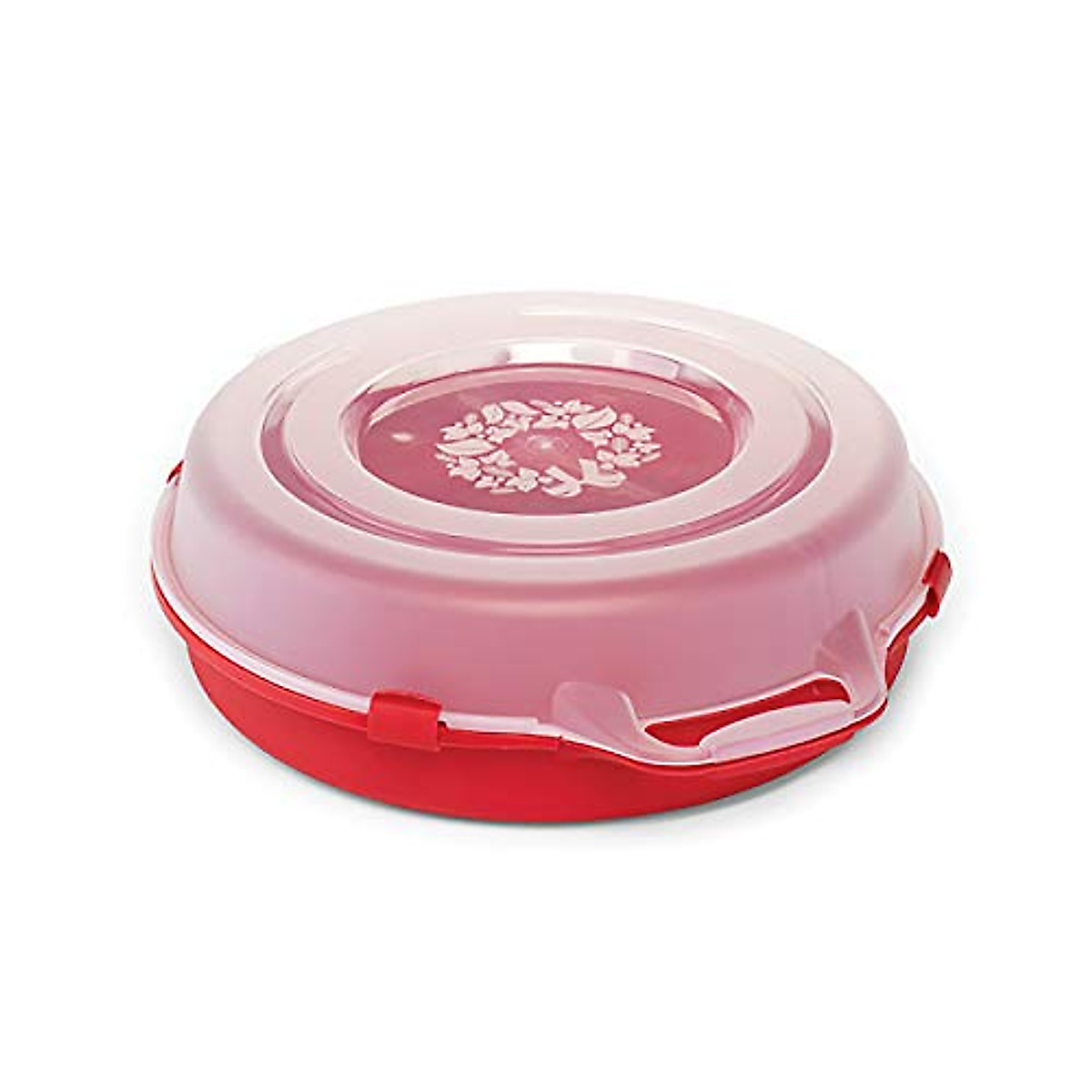 HOMZ Set of 3 Holiday Wreath Plastic Storage Containers, Holds Up to 24” Diameter, Secure Latching Lid and Easy Grip Handle, Stackable and Nestable, Red/Clear