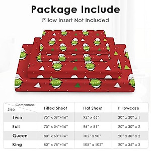 Pinbeam 3 Pcs Fitted Sheet Set Twin Size with Deep Pocket, Funny Christmas Tree Bedding Set with Pillowcase for Kids and Adults, Kids Winter Animal Flat Bed Sheet Set