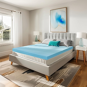 4 Inch Queen Mattress Topper for Pressure Relief, Gel Infused Bed Topper, Memory Foam Mattress Pad CertiPUR-US Certified, 60x80 Inches, Blue