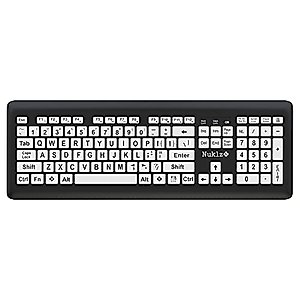 Nuklz N Magnus 325 | Wireless Large Print Full Size Computer Keyboard | High Contrast Black & White Keys | Soft Buttons | Ideal for Visually Impaired, Beginners and Seniors | Plug & Play