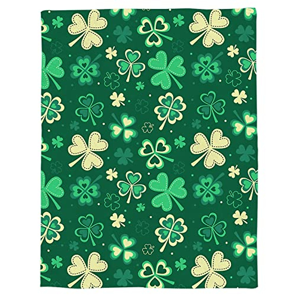 St. Patrick's Day Blankets Flannel Shamrocks Lucky Clover Fleece Throw Blanket,Cozy Soft Warm Fleece Blankets, Green Flannel Blanket Decorative Throw Blankets for Couch Bed Sofa, 39x49 inch