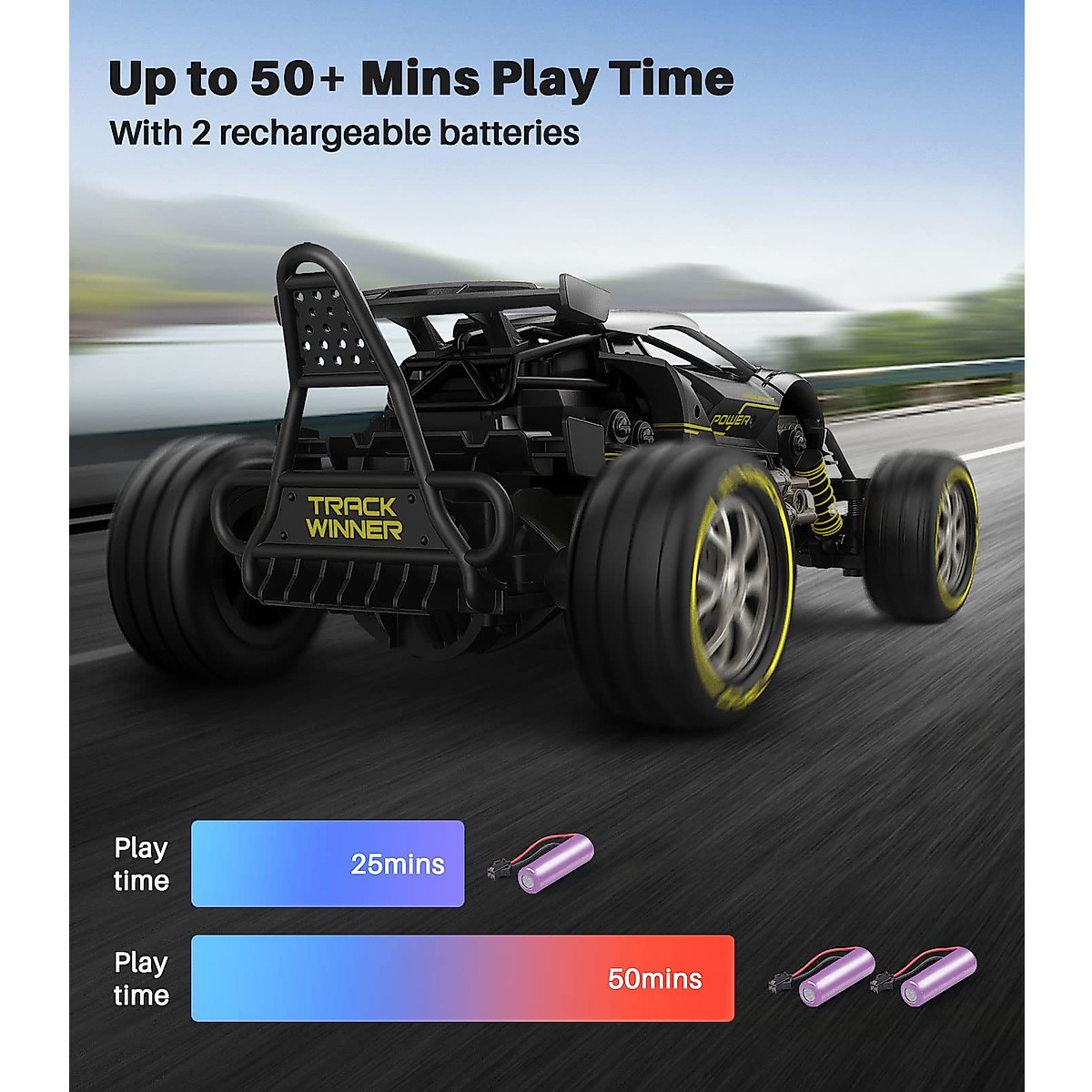 DODOELEPHANT Remote Control Car RC Cars Metal Drift 1/20 Scale Fast 10MPH 2.4Ghz 2WD All Terrain 2X Batteries 50 Min Play Sport Racing Hobby Toy Vehicle Xmas Birthday Gifts for Boys Girls Adults