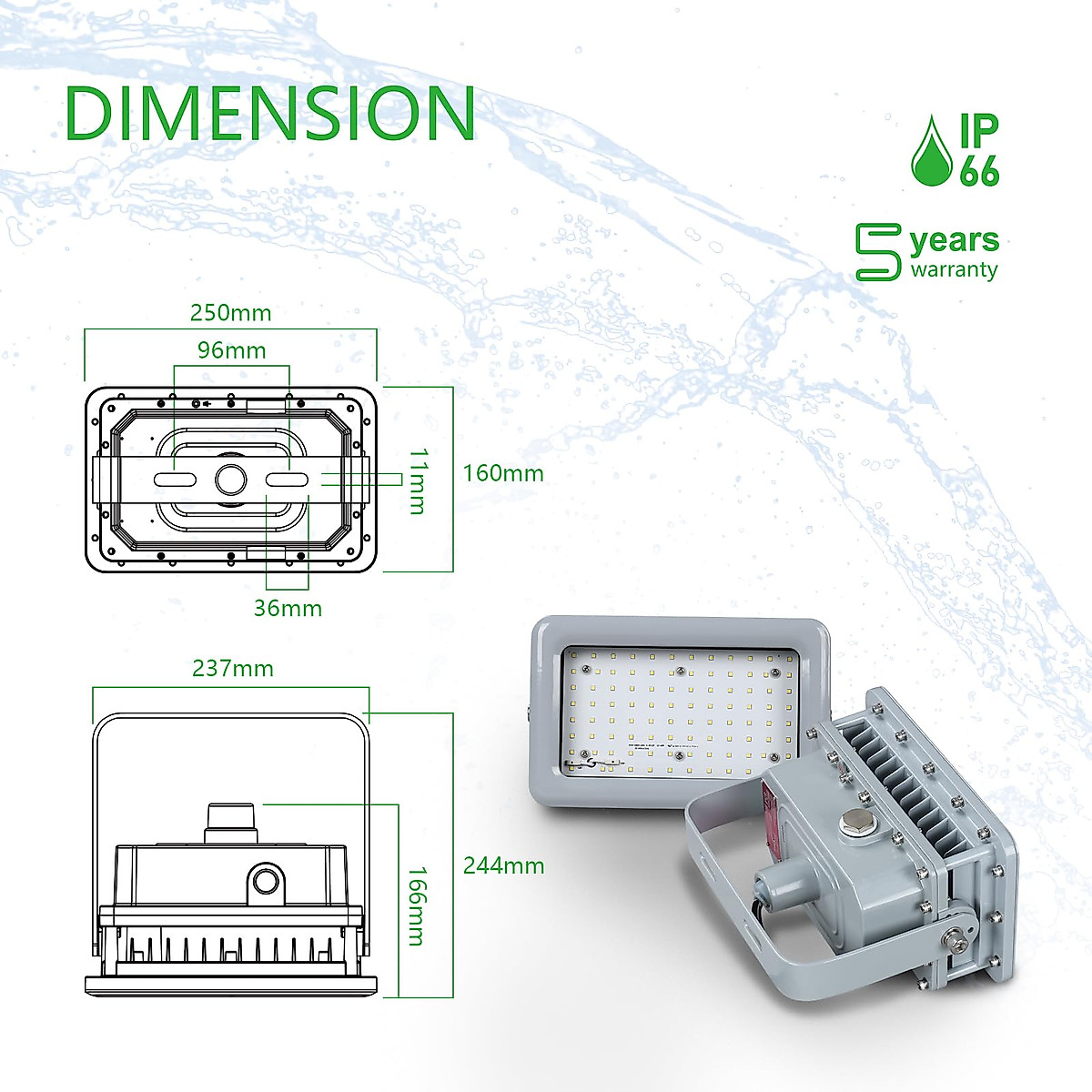 Xapolu LED Explosion Proof Light 60W 8400LM(240W HPS Eqv.), Class I Division II Hazardous Locations Luminaires Industry Lighting 100-277V IP66 Waterproof, UL844 Certified XA2 Series
