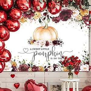 Mocsicka Burgundy Fall Pumpkin Baby Shower Backdrop Girl Autumn Baby Shower Background Little Pumpkin Baby Shower Party Decorations Banner Photo Studio Props (7x5ft)