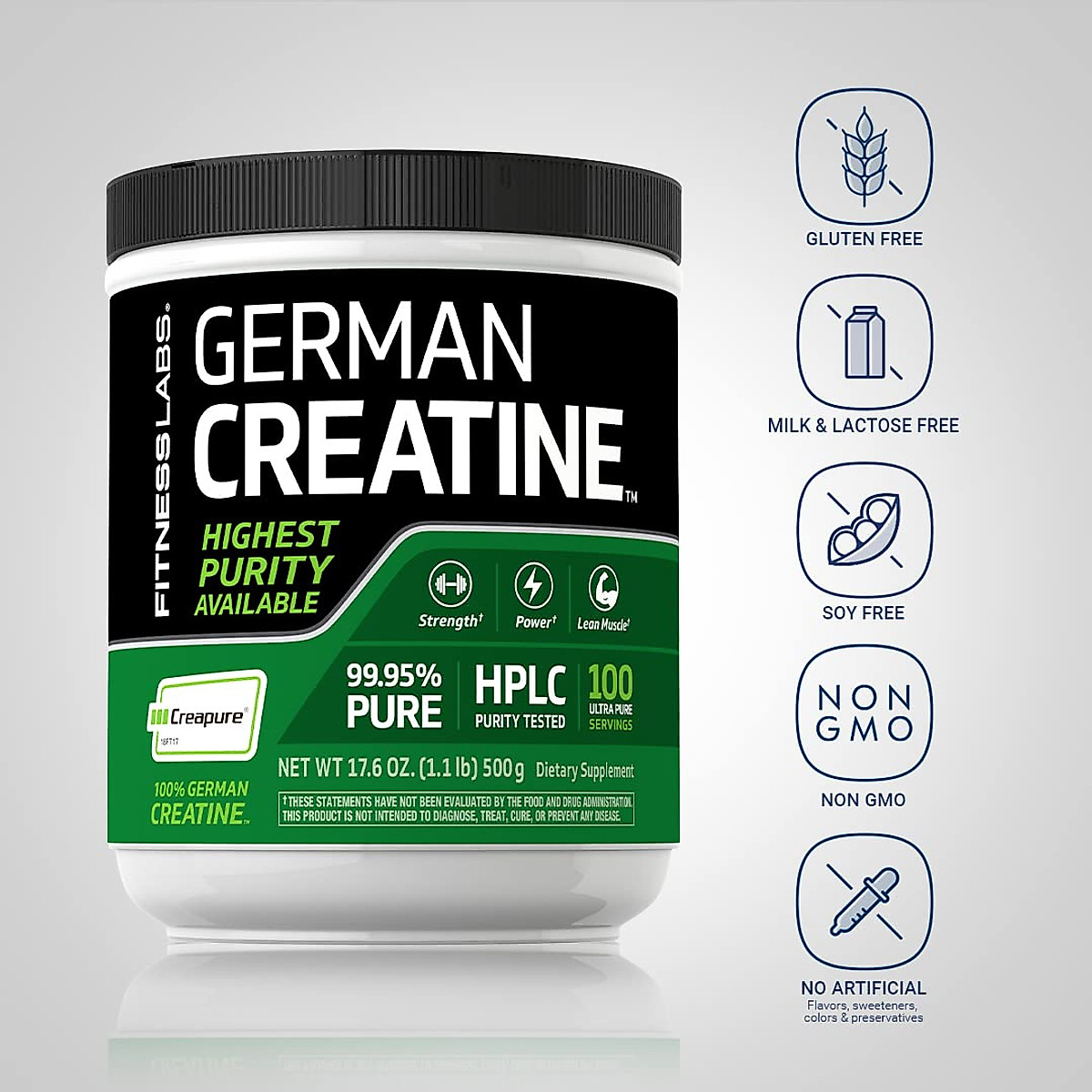 Fitness Labs German Creatine Monohydrate Powder | 1.1 lb | Creapure Fitness Supplement | 100 Servings