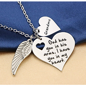 JoycuFF Memorial Necklace for Loss of Grandma Sympathy Gifts for Granddaughter Remembrance Pendant Jewelry for Loss of Nana God Has You in His Arms I Have You in My Heart