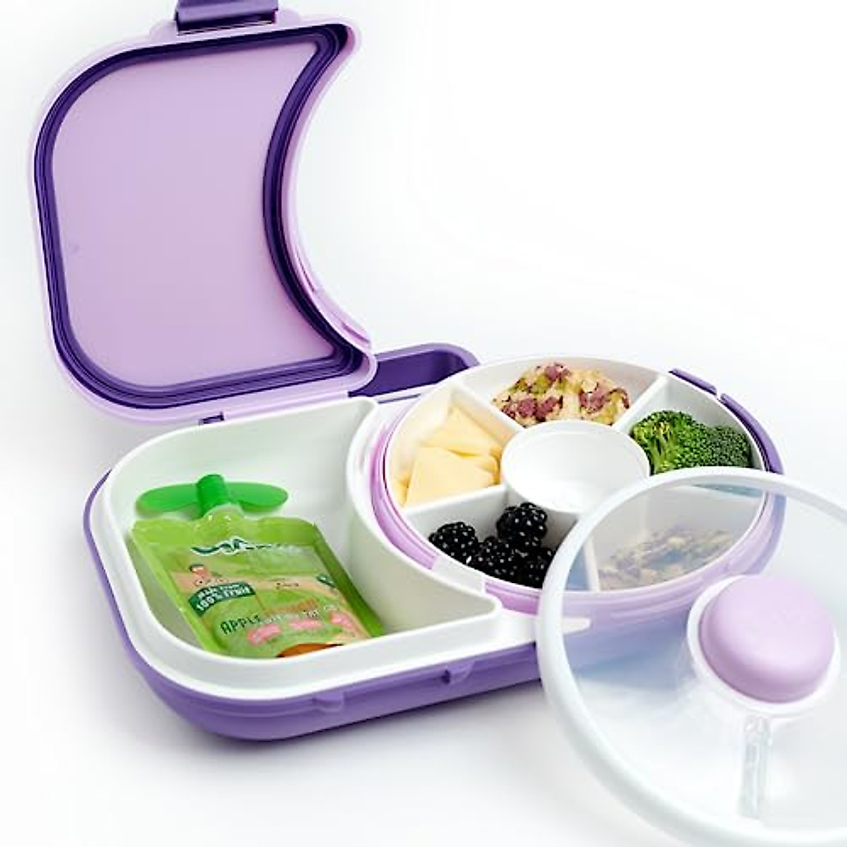 GoBe Kids Lunchbox with Detachable Snack Spinner, Bundle with Hand Strap & Sticker Sheet, Reusable Bento Style Lunch Container, 5 Small +1 Large Sandwich Compartment, BPA & PVC Free, Dishwasher Safe