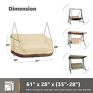 Aurragiy Hanging Porch Swing Cover Outdoor Swing Cover Waterproof 420D Oxford Fabric Hammock Swing Chair Cover Replacement Patio Furniture Cover-61x28x(35-28)’’ (Beige)