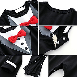 Kimocat Baby Boy Romper Tuxedo Jumpsuit Gentleman One-Piece Button-Down Bowtie Wedding Suit Bodysuit