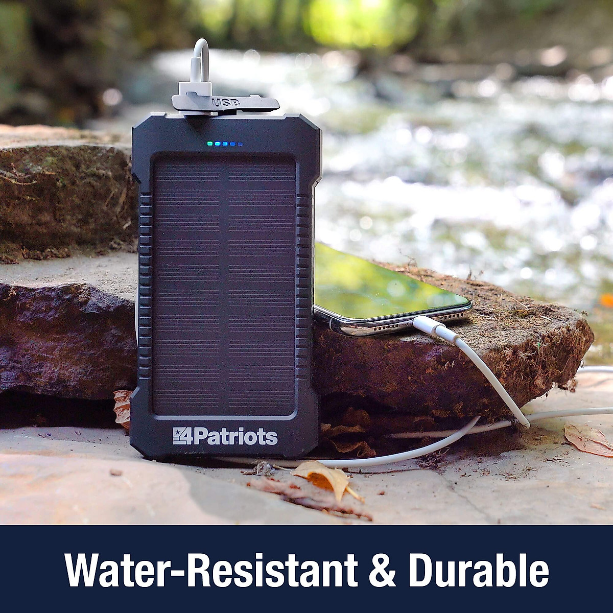 4Patriots 4-Pack Patriot Power Cell Bundle: Portable Solar Power, Rechargeable Battery 2 USB Ports, 8,000 mAh Lithium Polymer Battery, LED Flashlight, Great for Hiking or Emergencies