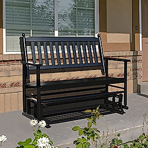 VEIKOU Outdoor Glider Bench, 2 Person Patio Glider Swing Bench with Wider Armrest, Wooden Rocking Chair Loveseat for Backyard, Porch, Balcony, Black