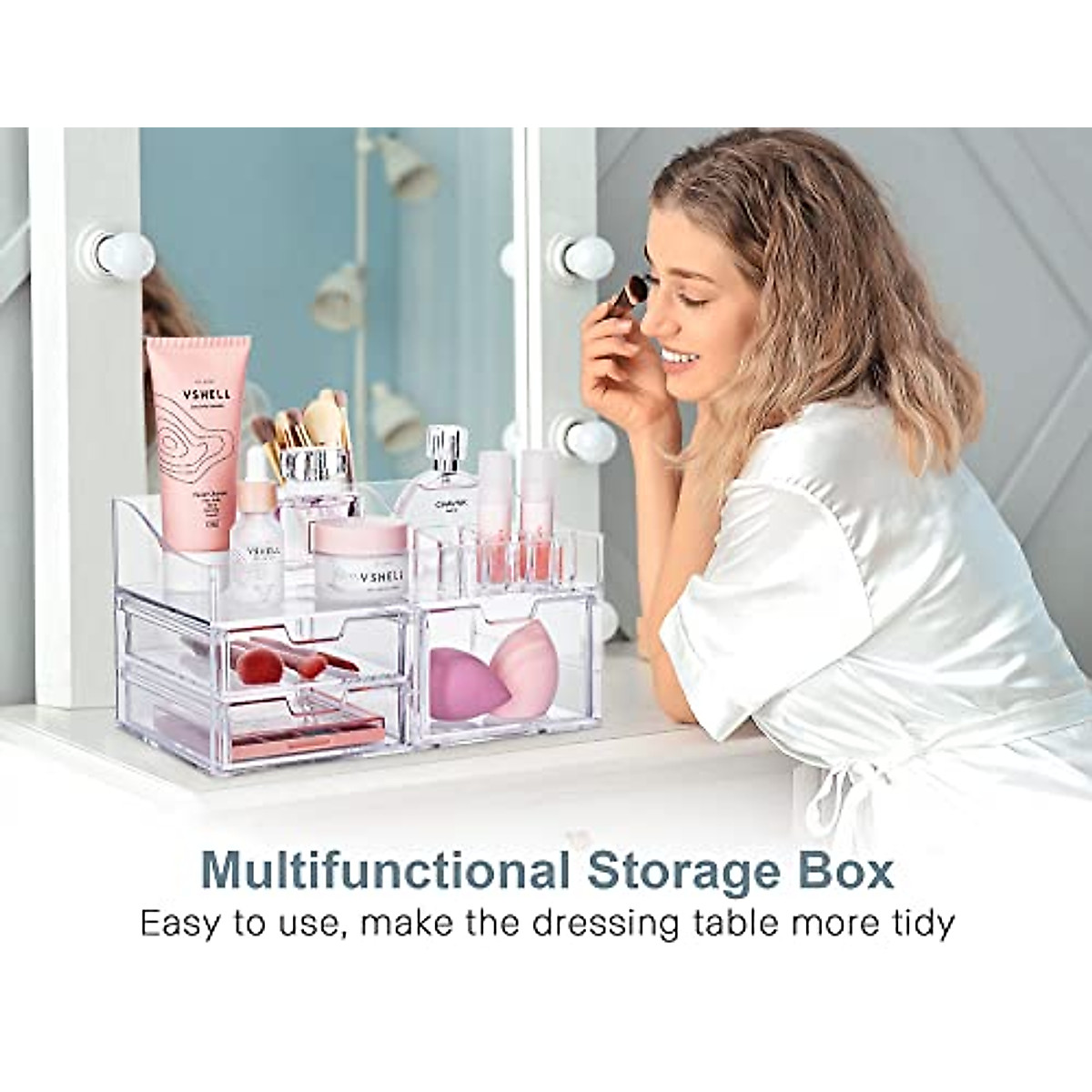 BREIS Makeup Organizer, Clear Acrylic Bathroom Organizers and Storage Box with Drawers for Vanity Skincare Beauty Countertop Desk, Cosmetic Display Case for Perfume Lipstick in Bedroom Dresser Top