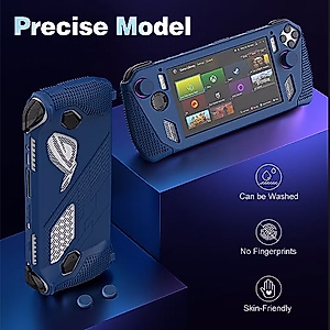 SUIHUOJI for Rog Ally Stand Protective Case, Silicone Accessories Protector, Soft Cover Skin Shell with 2 Pairs Thumb Grips Caps, Full Protection Kickstand for ASUS Rog Ally Handheld (Blue)