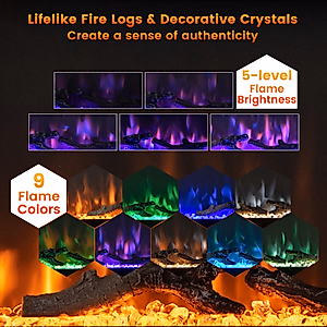 Tangkula 50 Inches Electric Fireplace Inserts, Recessed, Wall Mounted and Freestanding 1500W Slim Fireplace Heater with Remote Control, Adjustable Flame Color & Brightness (50 Inches)