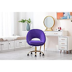 ZOBIDO Comfy Home Office Task Chair with Wheels, Cute Modern Upholstered Velvet Seashell Back Adjustable Swivel Vanity Desk Chair, for Women, for Kids, for Girls, Living Room, Bedroom (Purple)