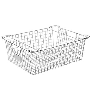 2 Pack Stackable Wire Storage Baskets With Handles,for Kitchen, Bathroom, Cabinets, Cupboards, Countertop - Freezer & Pantry Organizer Bins, for Snacks, Drinks, Potatoes, Onions, Meat XXL