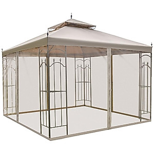 10 X 10ft Hardtop Gazebo, Steel Outdoor Patio Gazebo Canopy, Double Roof Gazebo with Removable Mesh Curtains, Outdoor Steel Frame Vertical Stripes Roof Permanent for Deck Backyard Garden Lawns