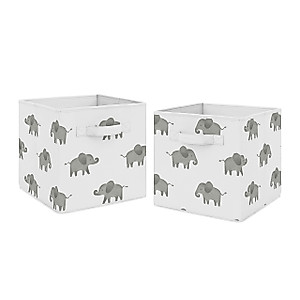 Sweet Jojo Designs Grey and White Watercolor Elephant Safari Organizer Storage Bins for Collection - Set of 2