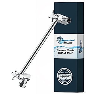 HammerHead Showers 12 Inch Long Adjustable Shower Arm — Feat. Shark Teeth, The Strongest Locking Joints of Any Shower Head Extension Arm — Metal Extender Raises Showerhead Height — Chrome