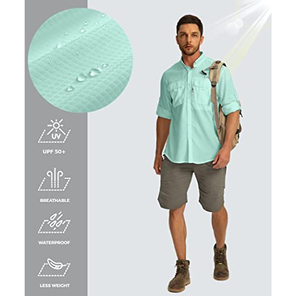 Men's Sun Protection Fishing Shirts Long Sleeve Travel Work Shirts for Men UPF50+ Button Down Shirts with Zipper Pockets(Arona Small)