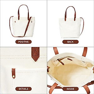 Women Canvas Tote Handbags Casual Shoulder Shopper Work Bag Crossbody (White), Beige