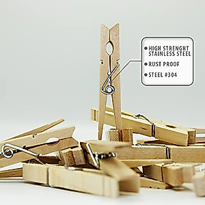 Wooden Clothespins for Crafts with Reusable Storage Bag – 50 Pack Natural Clothes Pins Heavy Duty Outdoor and Indoor Use, Moisture Resistant Laundry Clips with Strong Grip