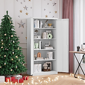 Letaya Metal Storage Cabinets with Lock Door,Steel Locker Garage Cabinets 5 Adjustable Shelves for Home,Office, Warehouse(White)