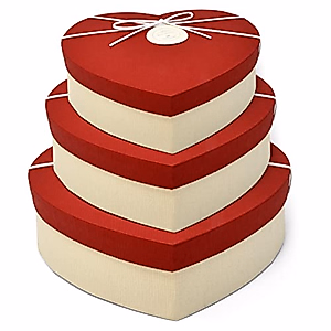 Valentine's Day Heart Shaped Gift Boxes 3 Pack Red and Off White Valentine Hearts Treat Box with Lids & Ribbon Bow Valentines Nesting Cookie Box for Gift Giving Holiday Decorative Present Wrapping