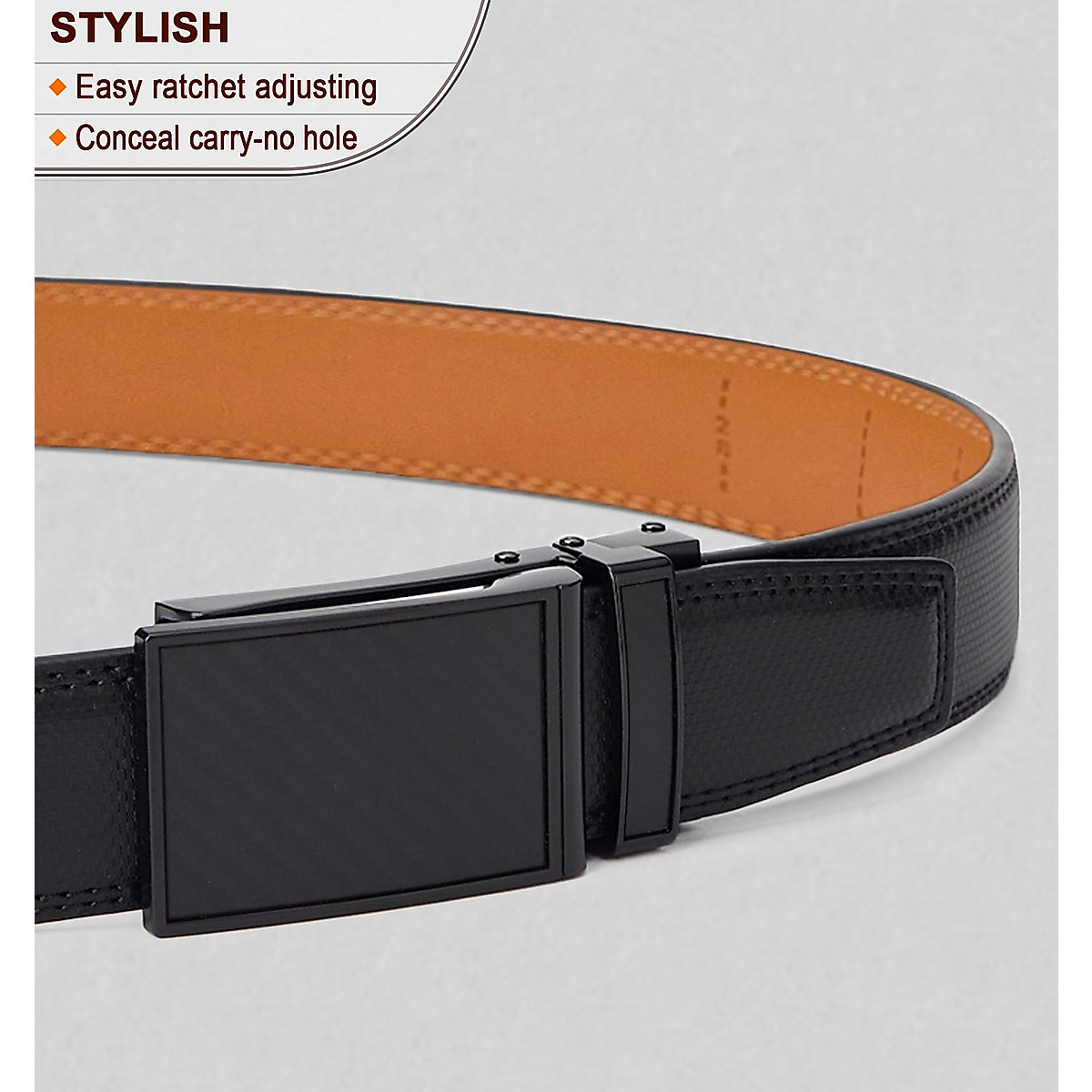 BULLIANT Men's Belt,Brand Ratchet Belt Of Genuine Leather For Gift Men Dress,Size Customized(Black,36"-42" Waist Adjustable)