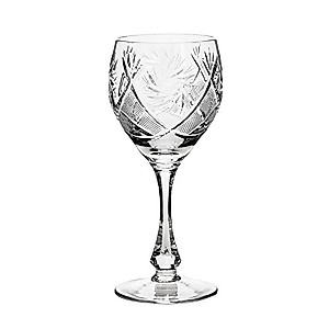 Set of 6 Neman Glassworks, 10-Oz Hand Made Vintage Russian Crystal Wine Glasses, Cut Crystal Goblets on a Stem, Old-fashioned Glassware