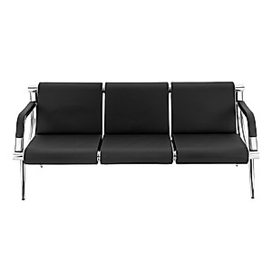 LOYALHEARTDY Waiting Room Chairs 3 Seat Reception Chair Black PU Leather Chair Office Furniture Guest Seating Lobby Conference Reception Chairs Visitor Guest Sofa (3-seat, Black)