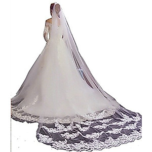 MisShow Ivory Lace Edge Cathedral Length Wedding Bridal Veil with Comb
