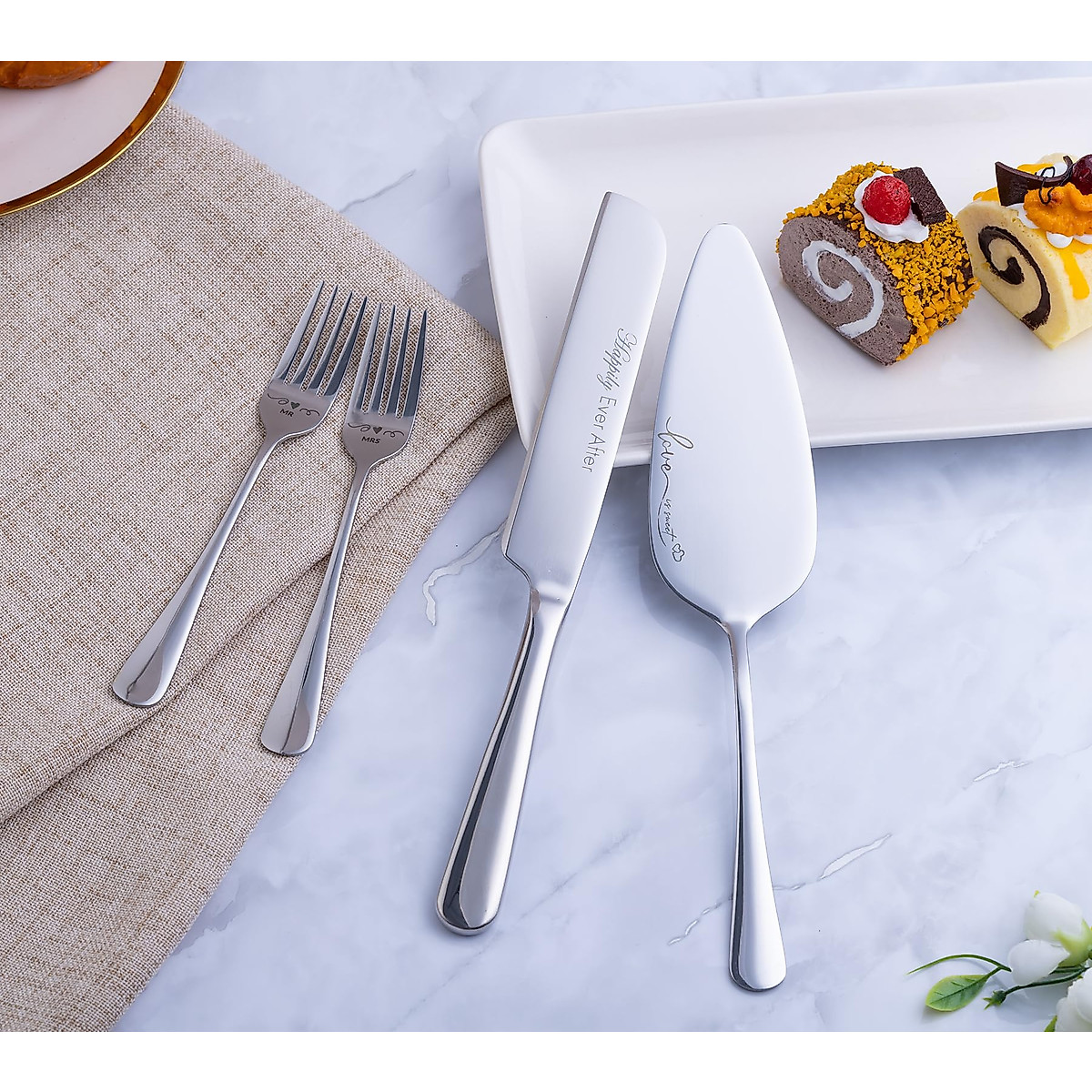 iooiluxry Cake Cutting Set for Wedding, Wedding Cake Knife and Server set Silver Cake Cutter Set and Pie Server Spatula for Wedding Anniversary Birthday Christmas Gifts (Silver)