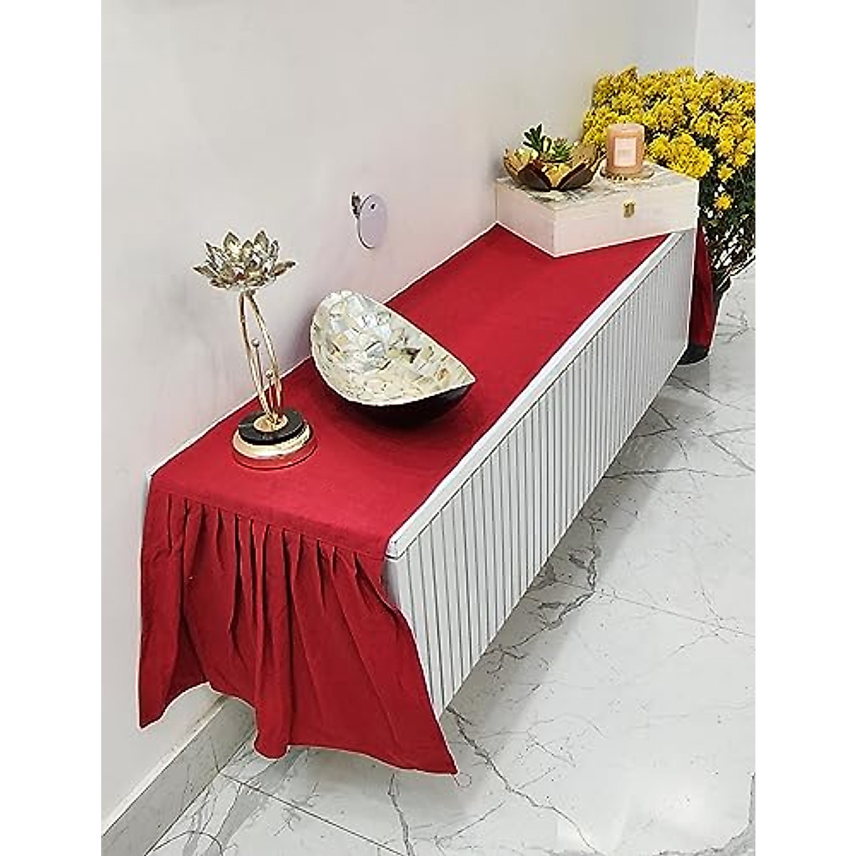 Throw Pillow Red Modern TV Console Unit Runner/TV Cabinet Cover Diwali Festival Decor (3 Feet TV Console(14x48 Inches))