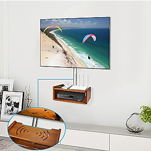 BAMTALK 2 Tiers WiFi Router Floating Shelves Under TV DVD, Wall Mounted & Table Top, Wooden Component Shelf for Media Console, Modem, Cable Box, PS4, Game Console, TV Accessories