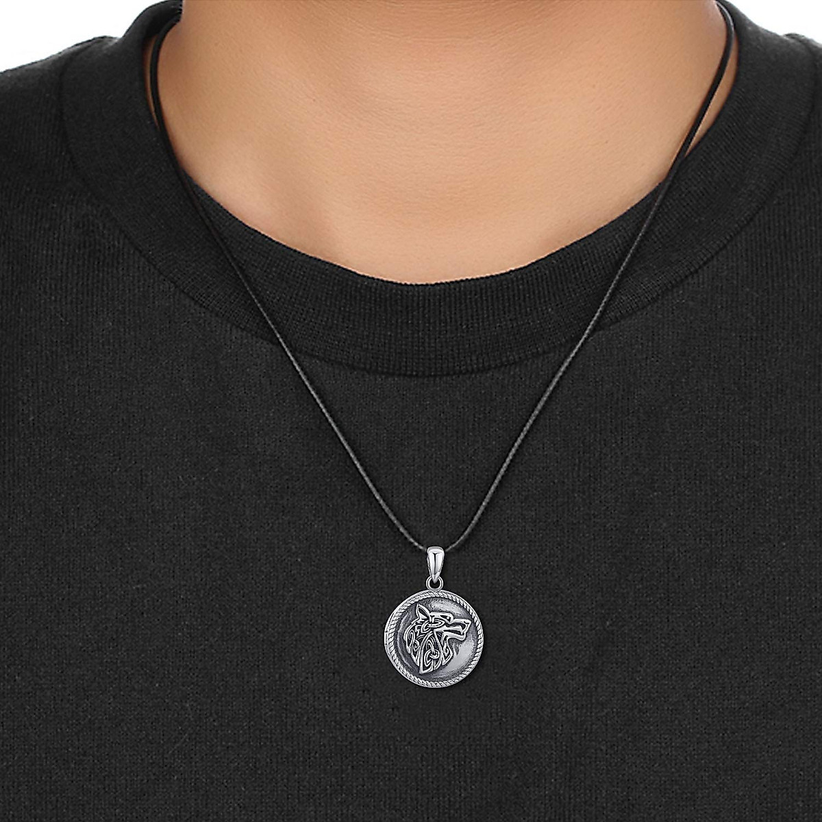 CHENGHONG Wolf Necklace Locket Necklace 925 Sterling Silver Locket Necklace That Holds Pictures Vintage Oxidized Wolf Pendant for Women Viking Jewelry for Men