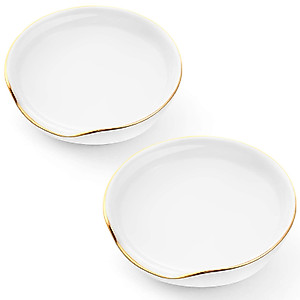 2 Pieces Gold Trim Ceramic Spoon Rest for kitchen,4 Inches Spoon Holder for Stove Top Spatula Holder, Coffee Spoon Rest Cradle, Kitchen Utensils Accessories (White)